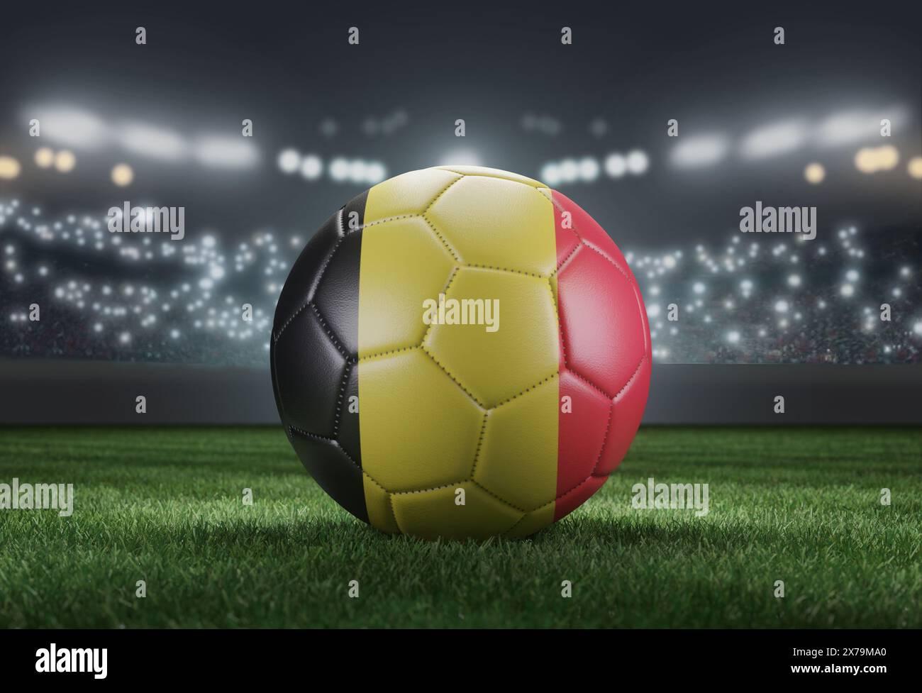 Soccer ball in flag colors on a bright blurred stadium background ...