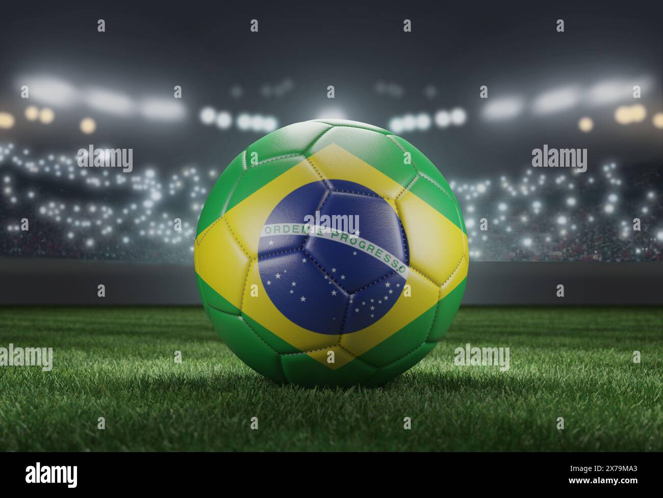 Soccer ball in flag colors on a bright blurred stadium background ...