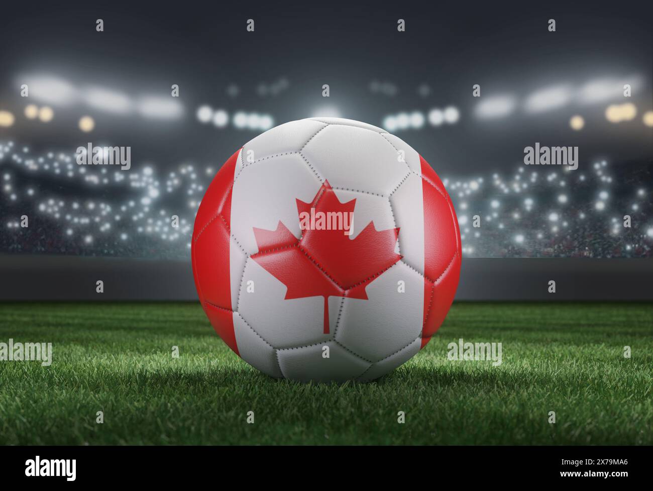 Soccer ball in flag colors on a bright blurred stadium background ...