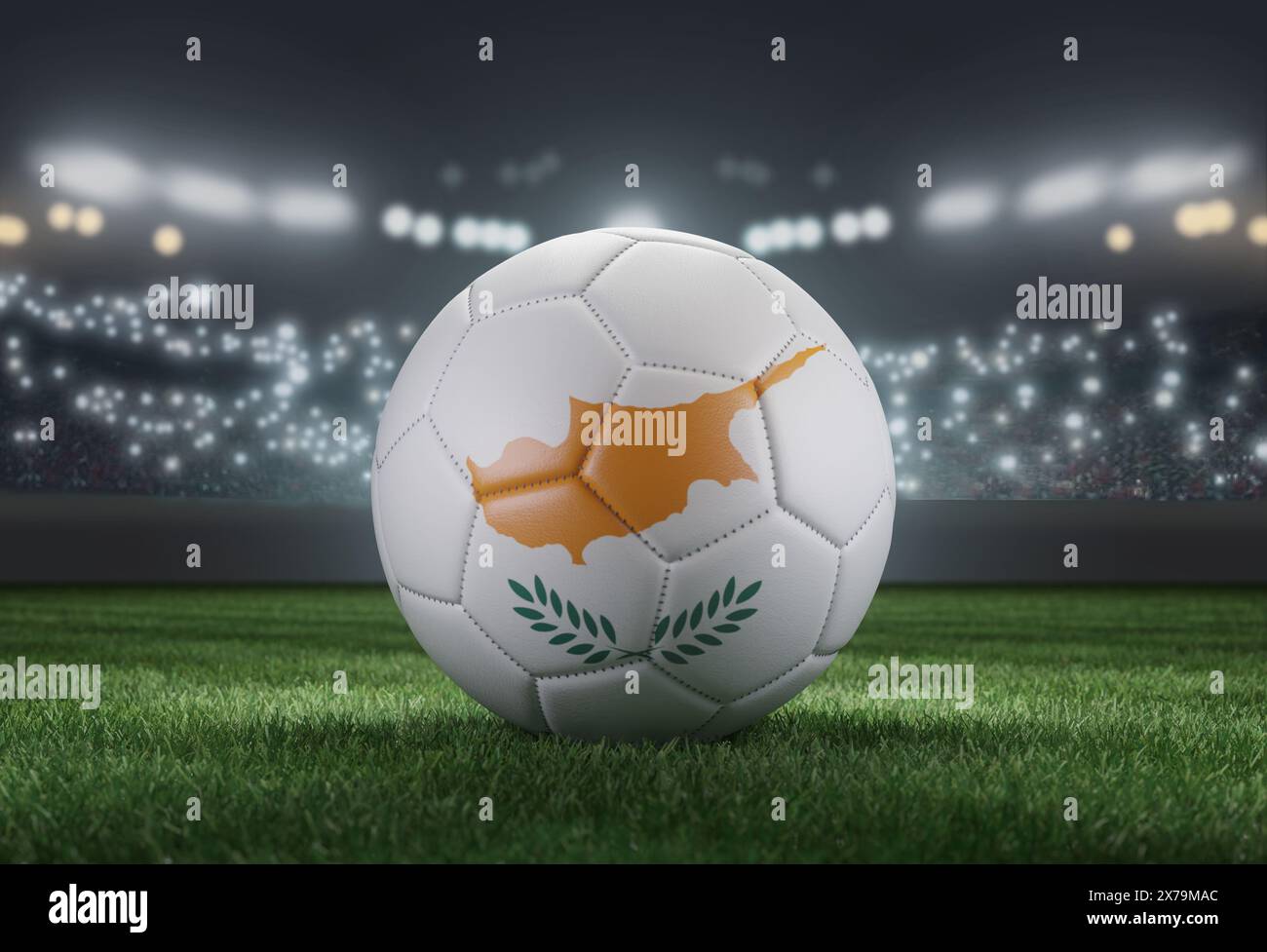 Soccer ball in flag colors on a bright blurred stadium background ...