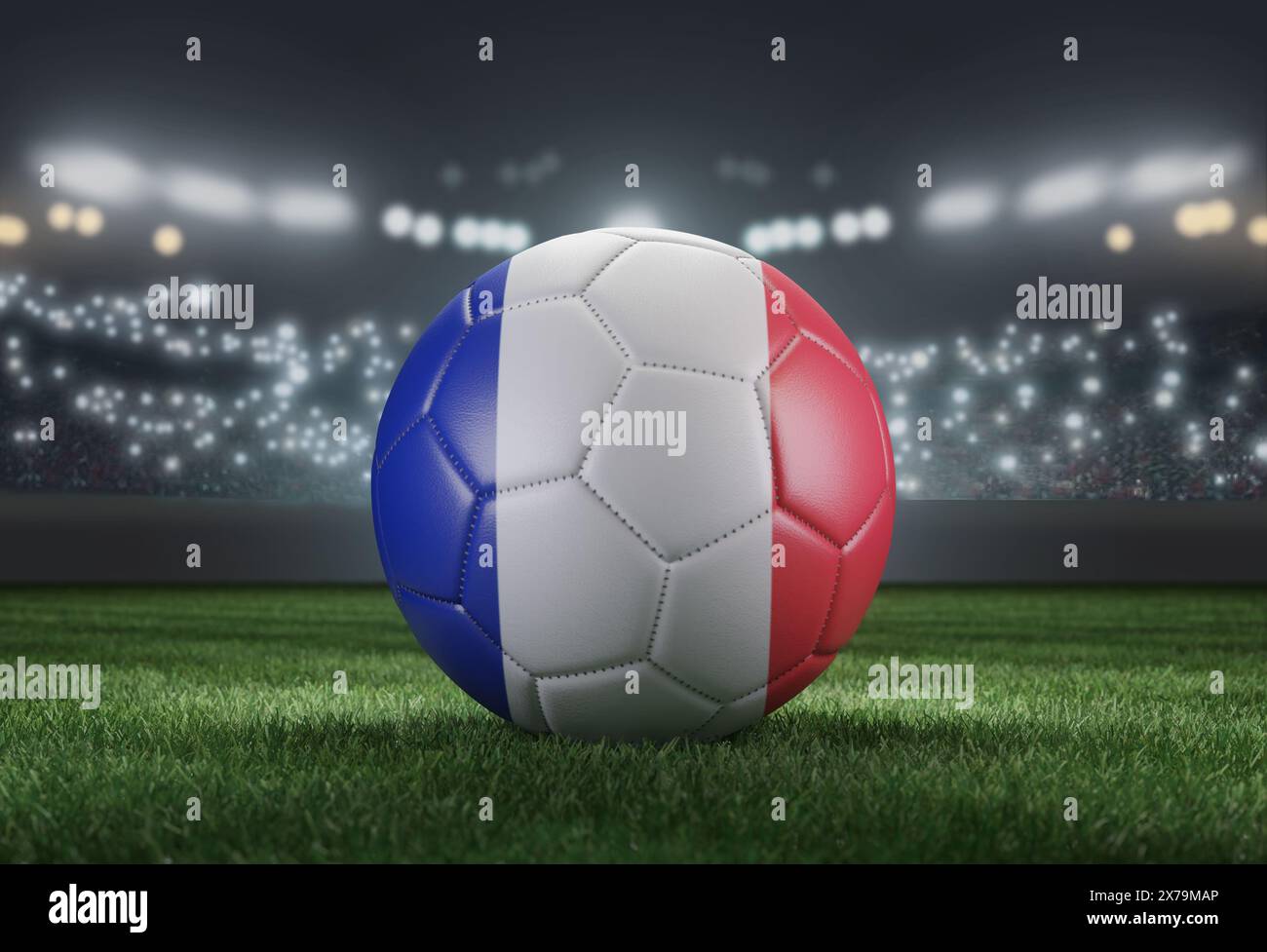 Soccer ball in flag colors on a bright blurred stadium background ...