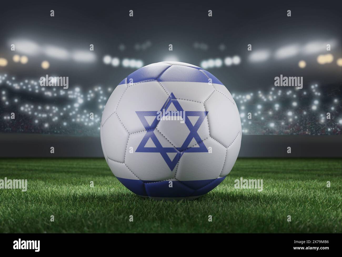 Soccer ball in flag colors on a bright blurred stadium background ...