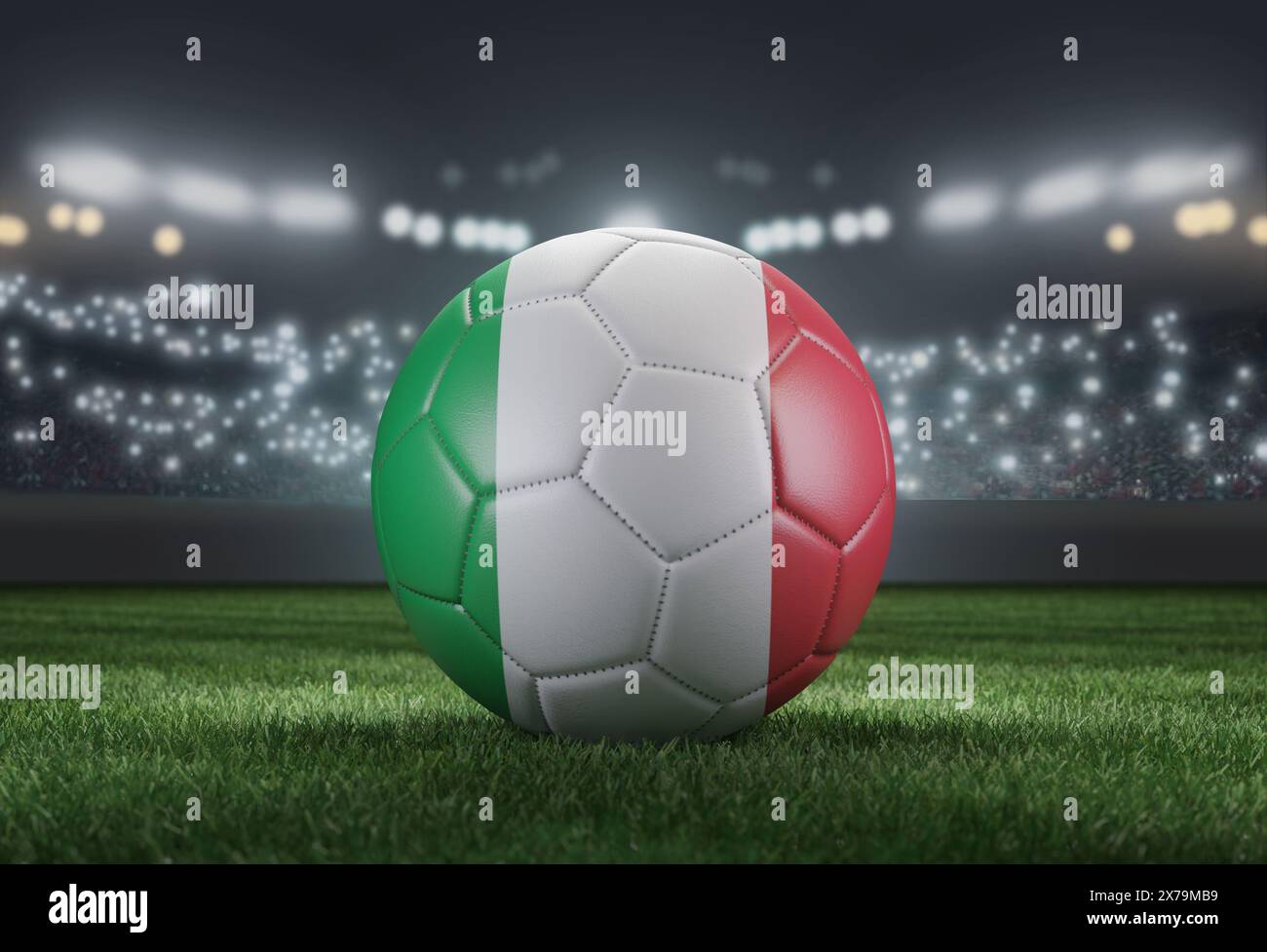 Soccer ball in flag colors on a bright blurred stadium background ...