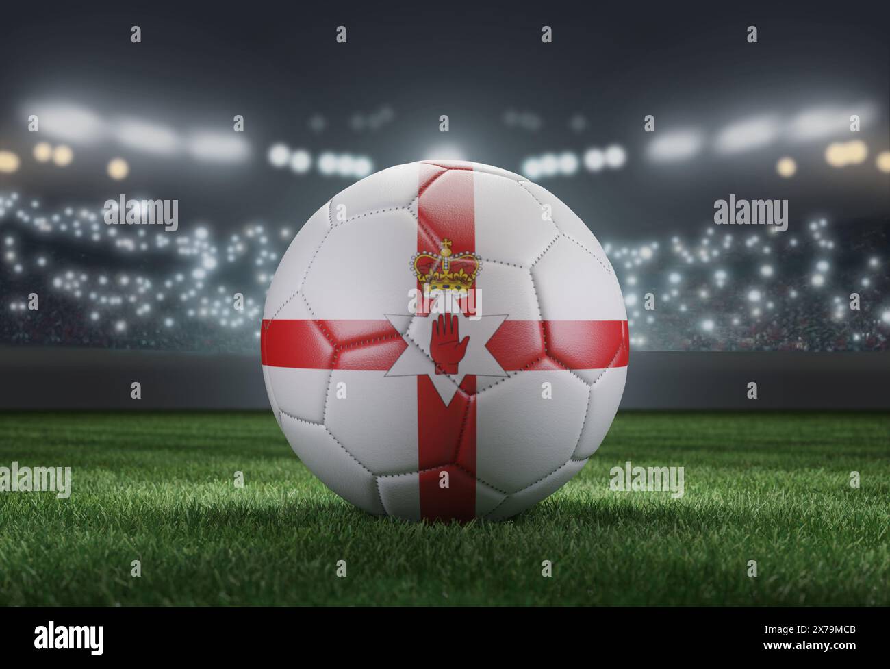 Soccer ball in flag colors on a bright blurred stadium background ...