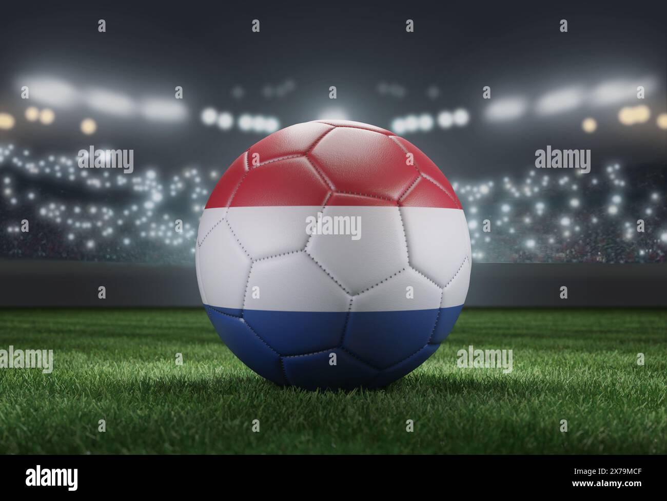Soccer ball in flag colors on a bright blurred stadium background ...