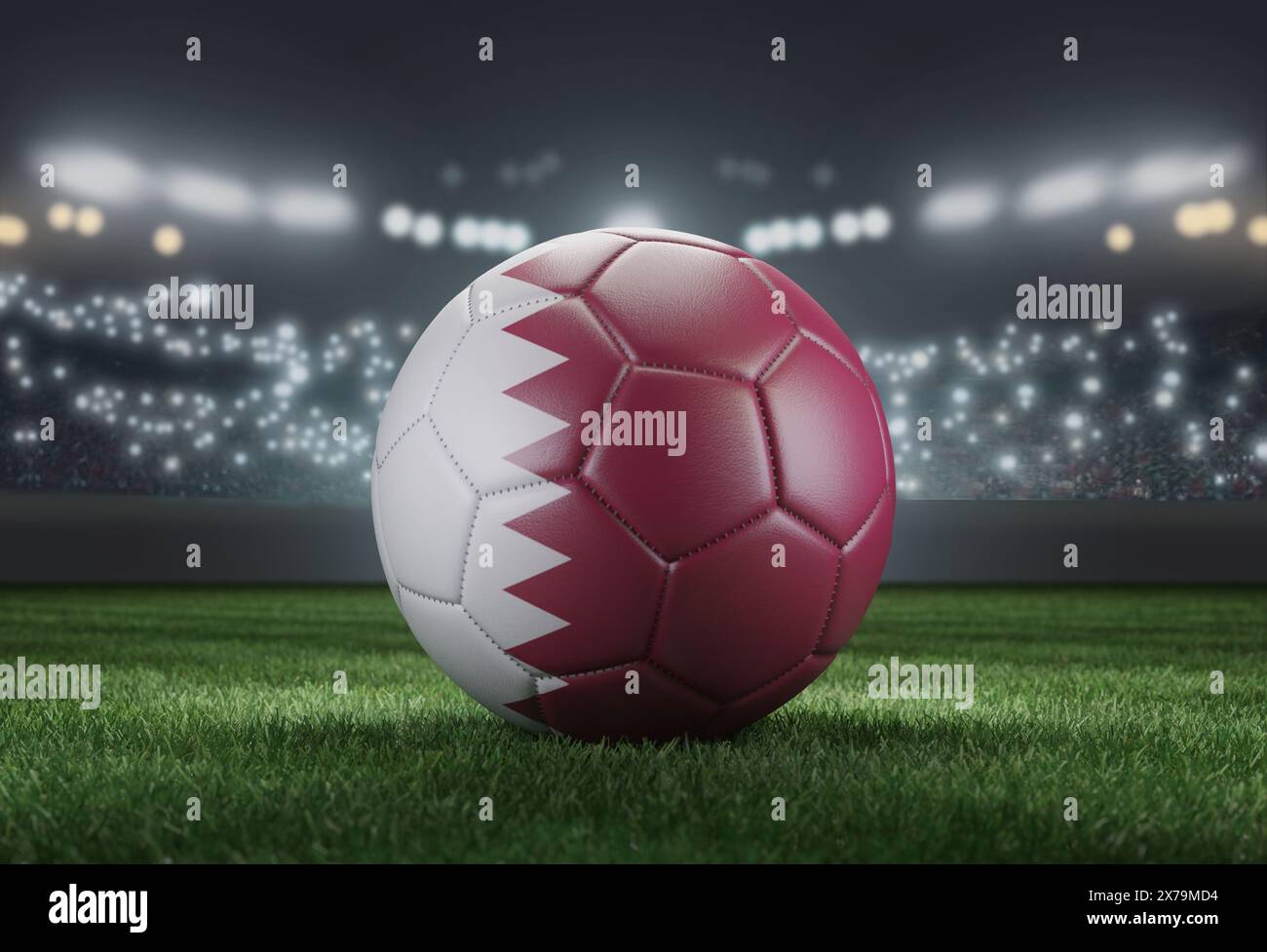 Soccer ball in flag colors on a bright blurred stadium background ...