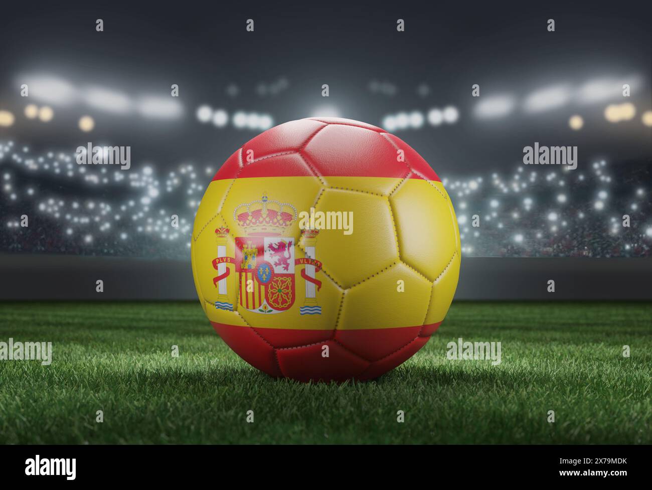 Soccer ball in flag colors on a bright blurred stadium background ...