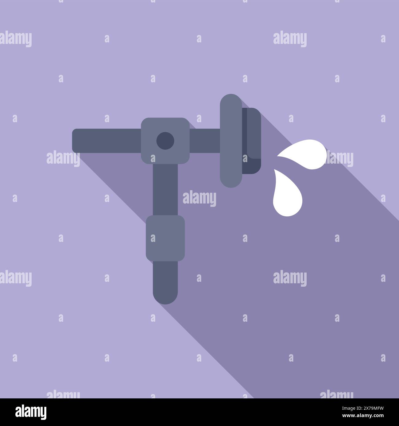 Minimalistic vector illustration of a leaking water faucet on a purple ...
