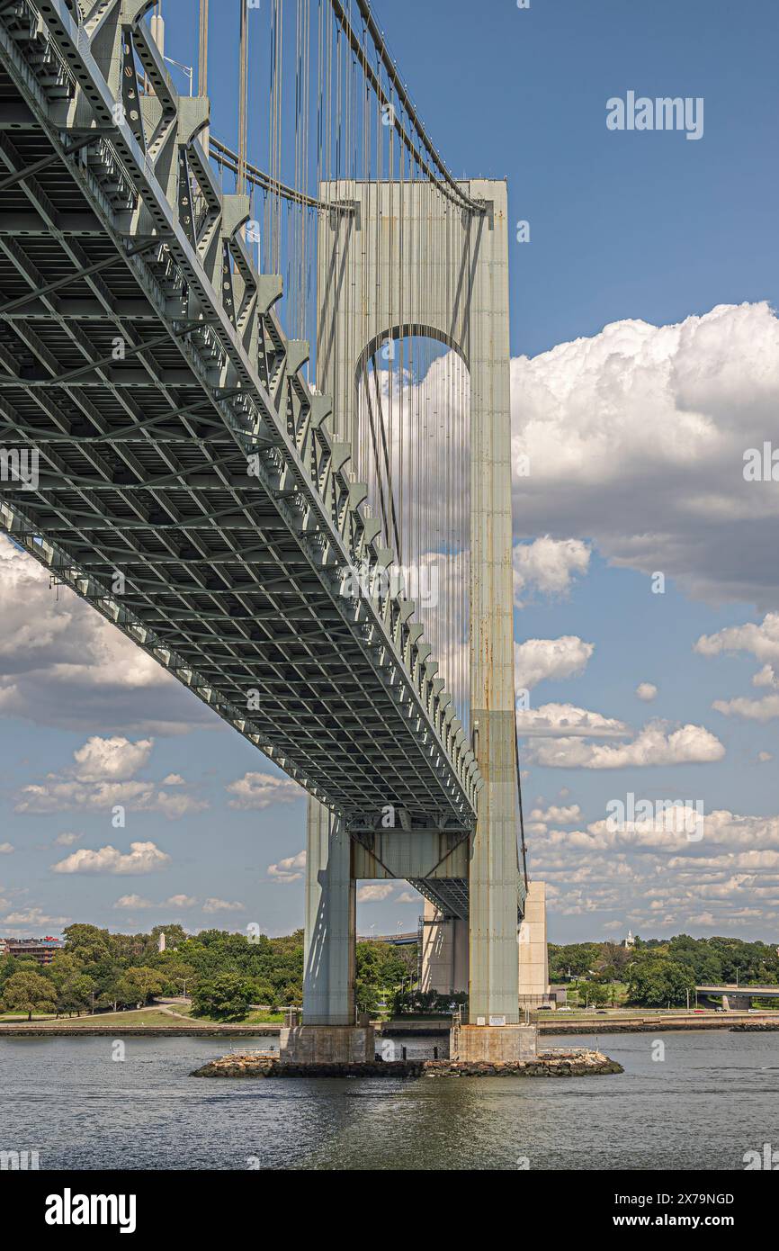 New York, NY, USA - August 1, 2023: Under Verrazzano-Narrows Bridge E ...
