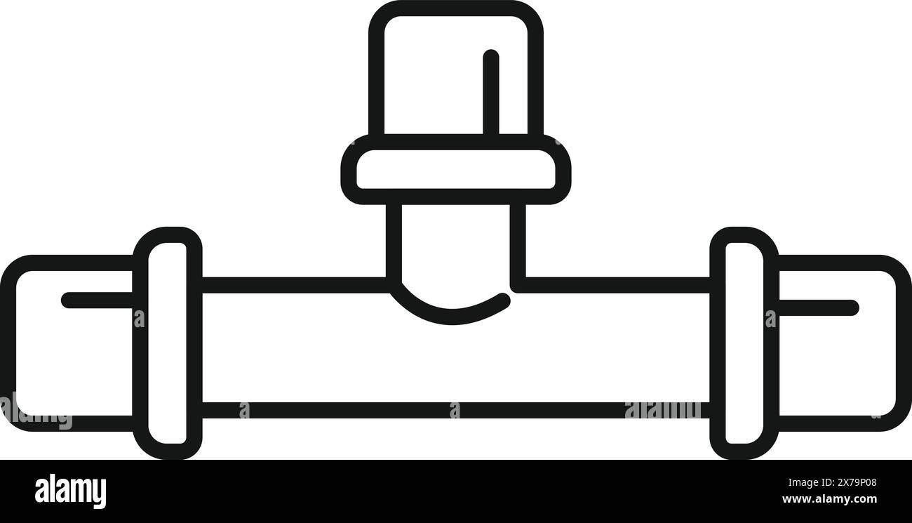 Black and white line drawing of a straight pipe with a central valve ...
