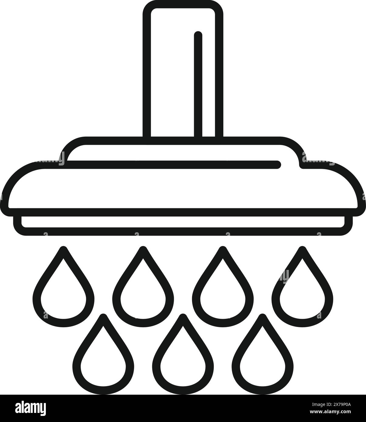Vector illustration of a stylized line art showerhead with water droplets, ideal for web and ...