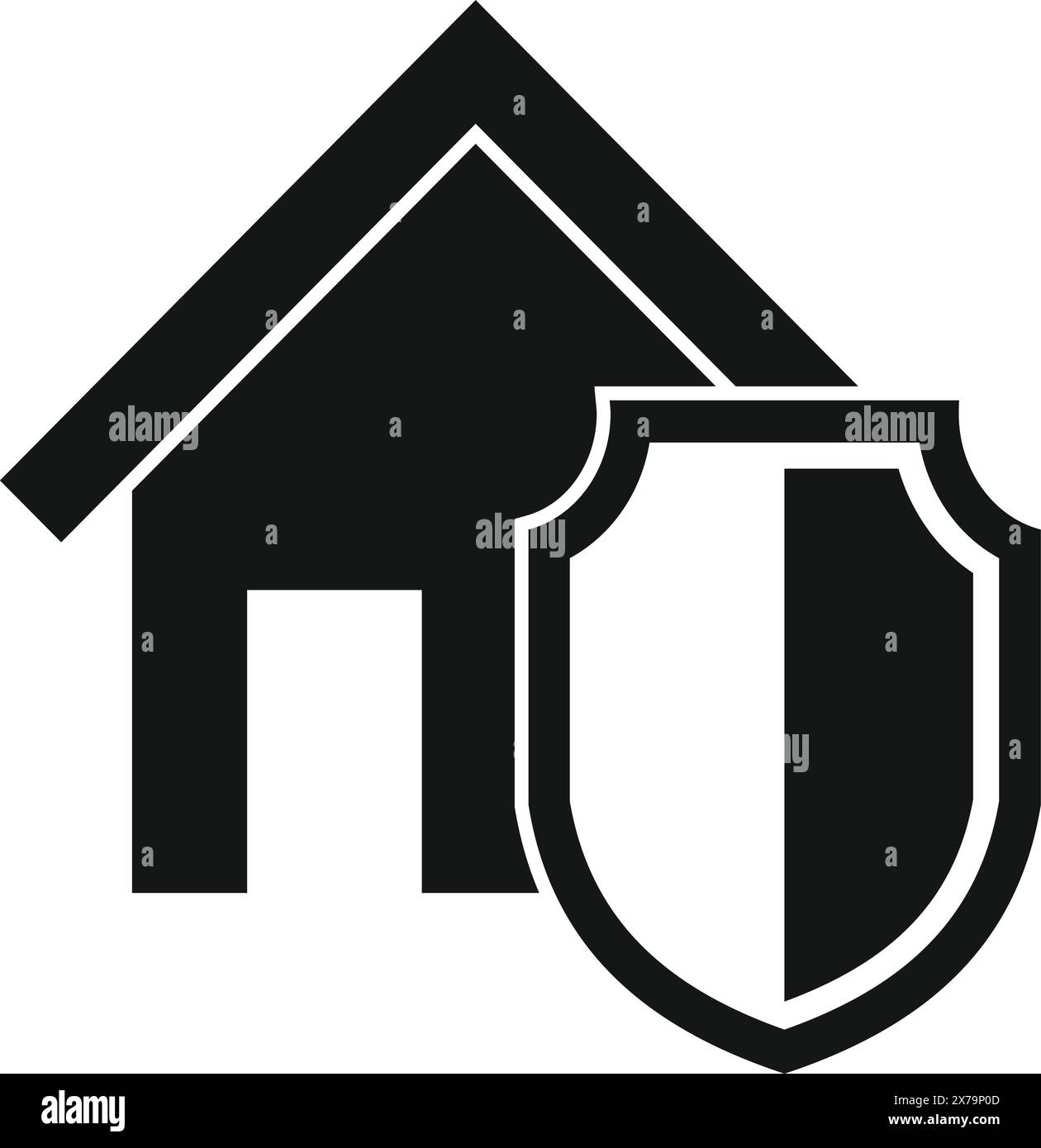 Illustration of a black and white home security shield symbol, a ...