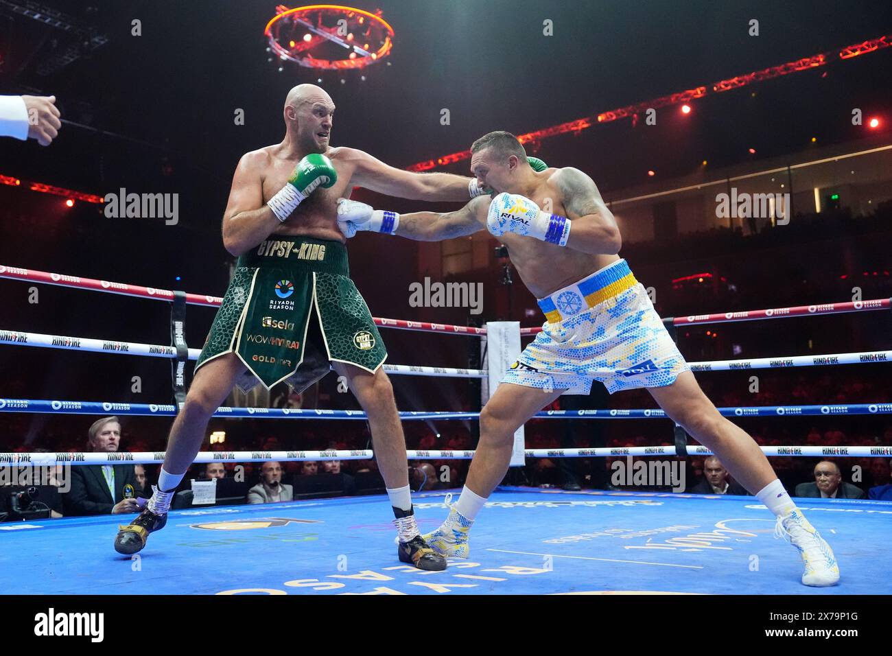 Tyson Fury (left) in action against Oleksandr Usyk during the ...