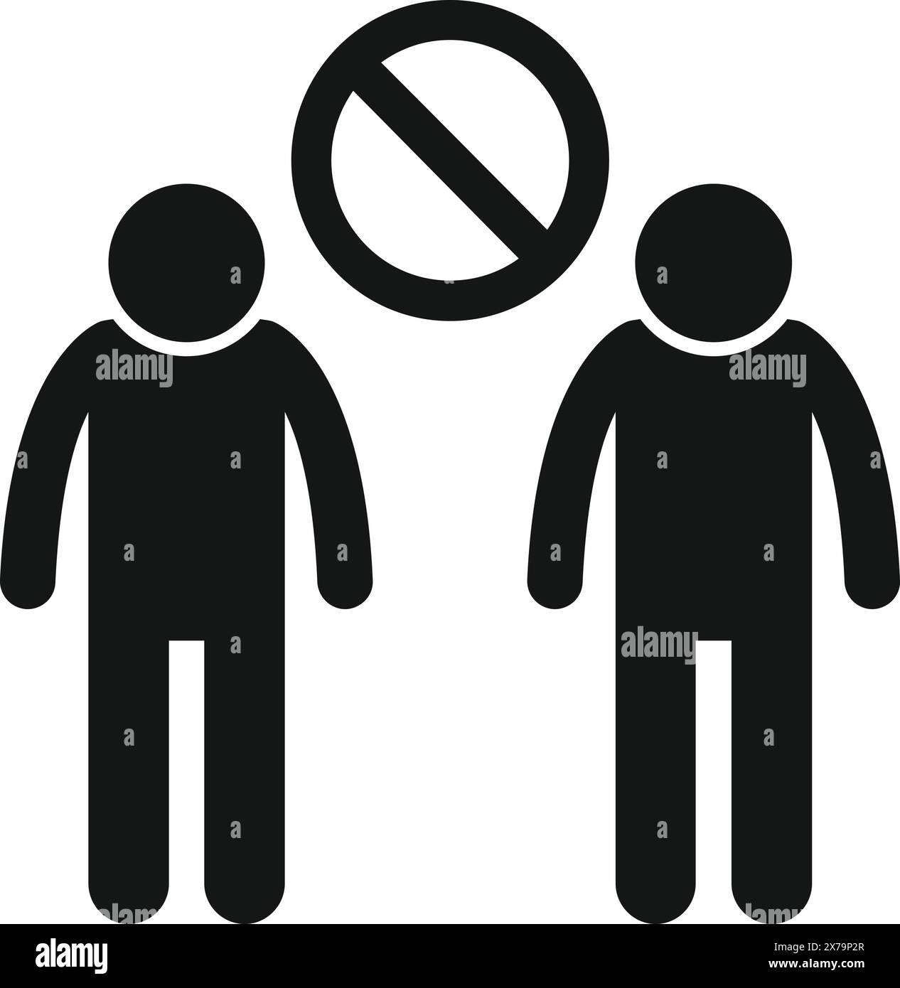 A black and white icon showing two figures separated by a prohibition ...