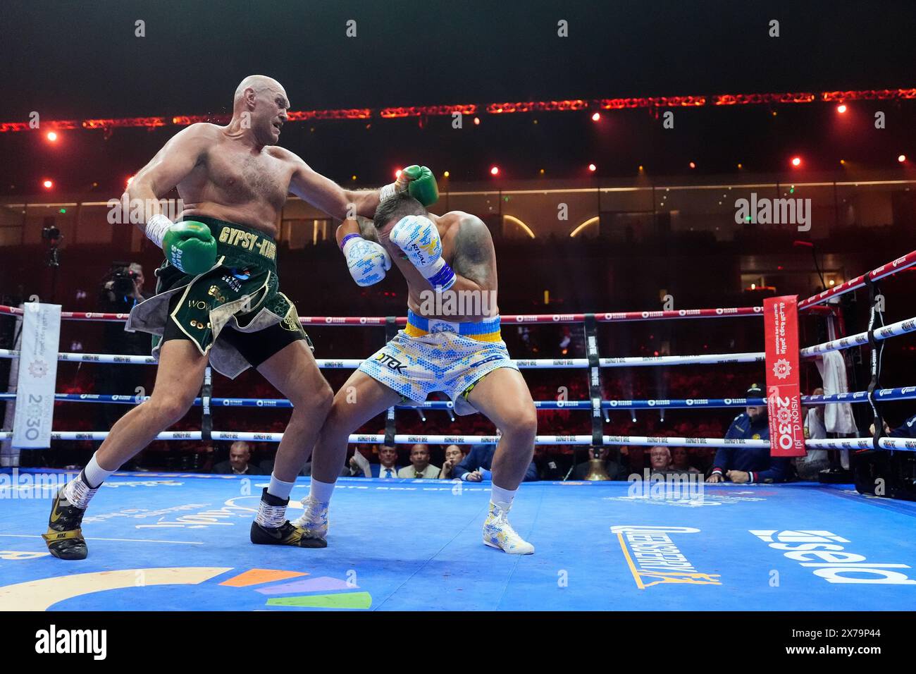 Tyson Fury (left) in action against Oleksandr Usyk during the ...