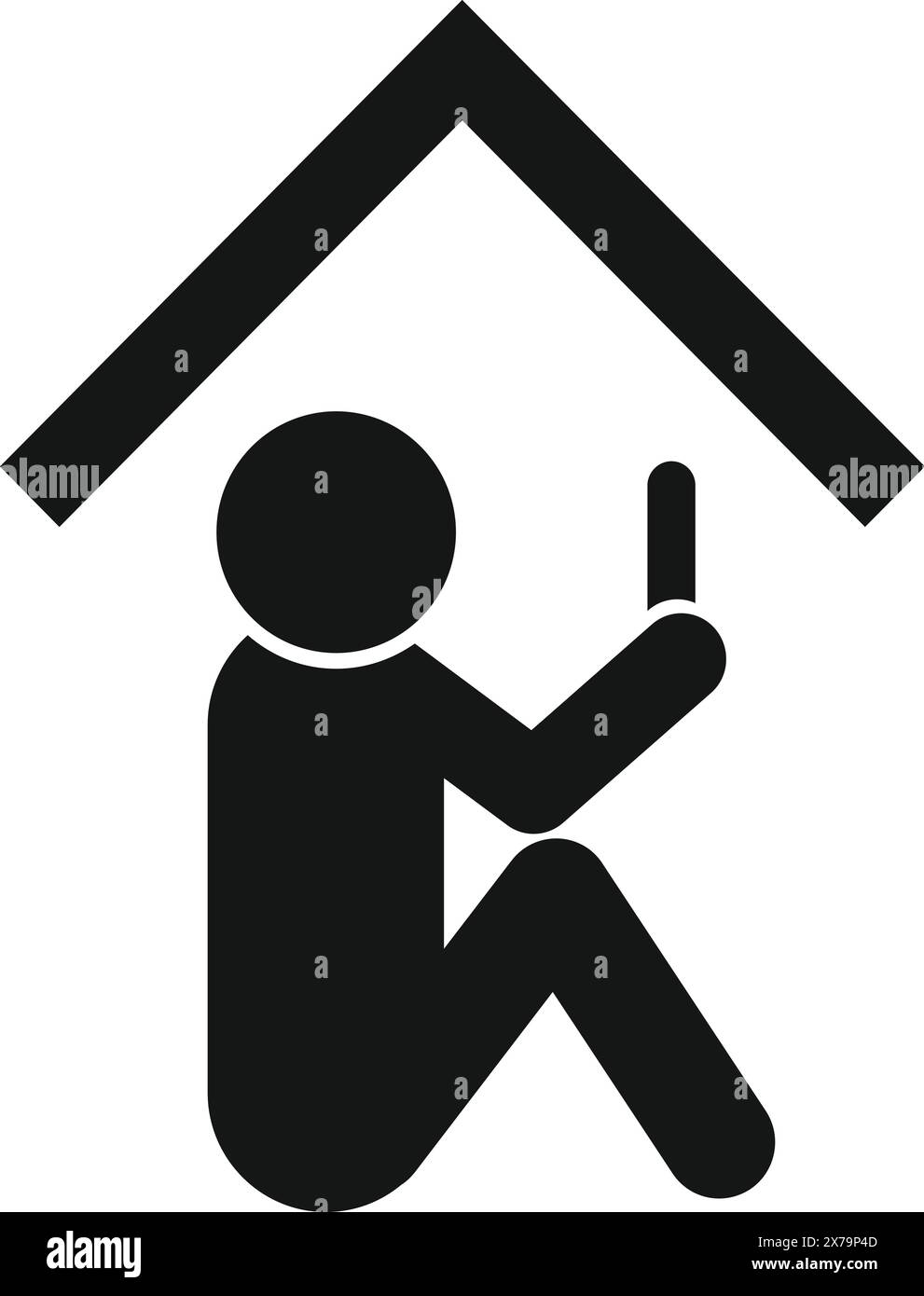Graphic icon depicting a person seated under a house roof, symbolizing ...