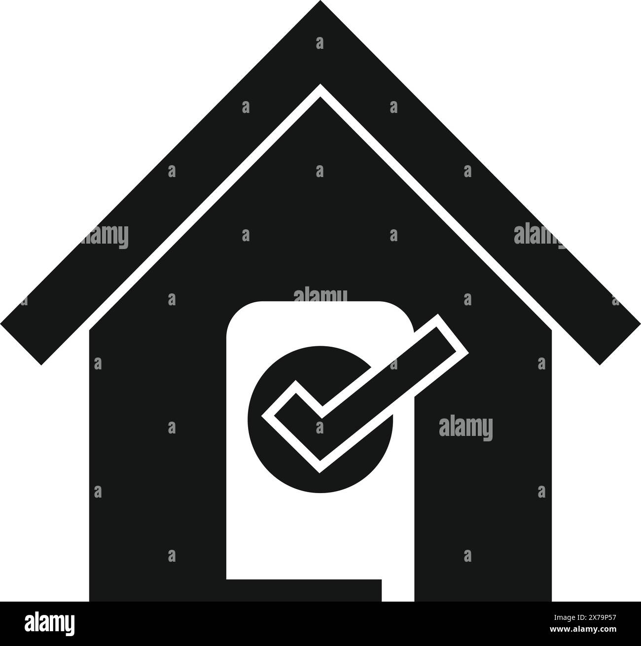 Minimalist black and white approved home icon symbol with checkmark ...