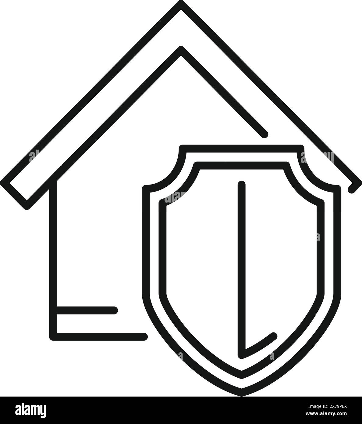 Minimalistic home protection line icon with shield and house symbol for ...