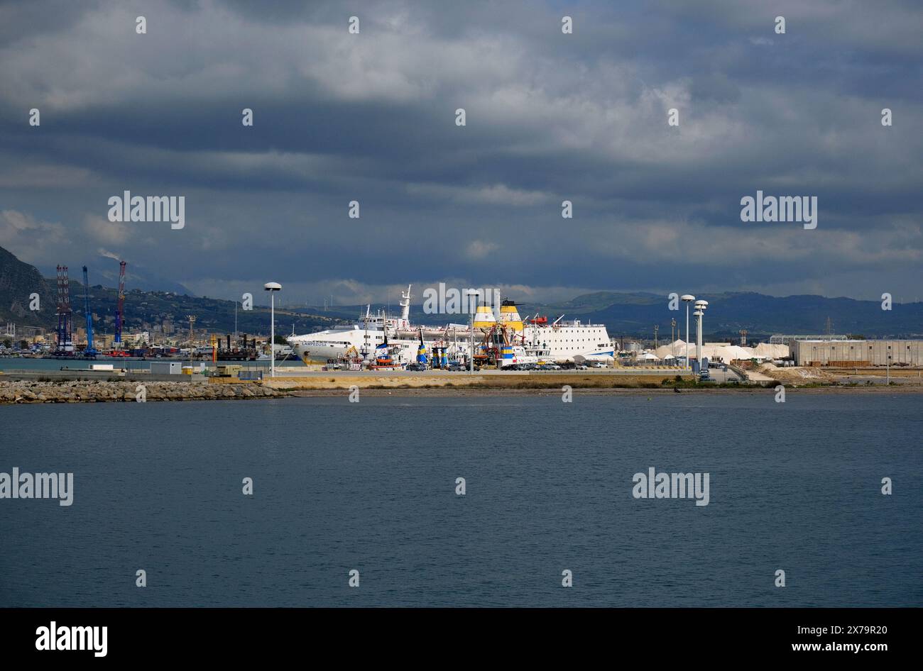 Italy, sicily, trapani; 20 March 2024, view of a ferry boat in the port ...