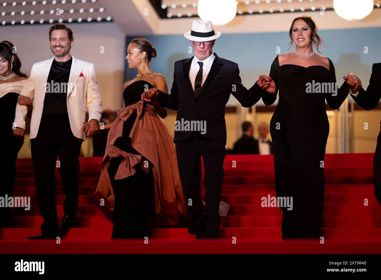 Edgar Ramirez, from left, Zoe Saldana, director Jacques Audiard and ...