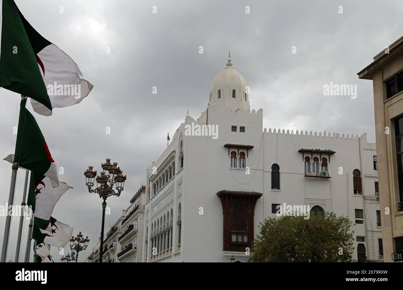 Algerian flags outside the Wilaya building in Algiers Stock Photo - Alamy