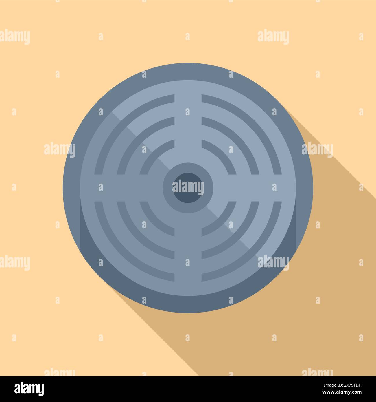 Vector illustration of a flat design sewer manhole cover on a beige ...