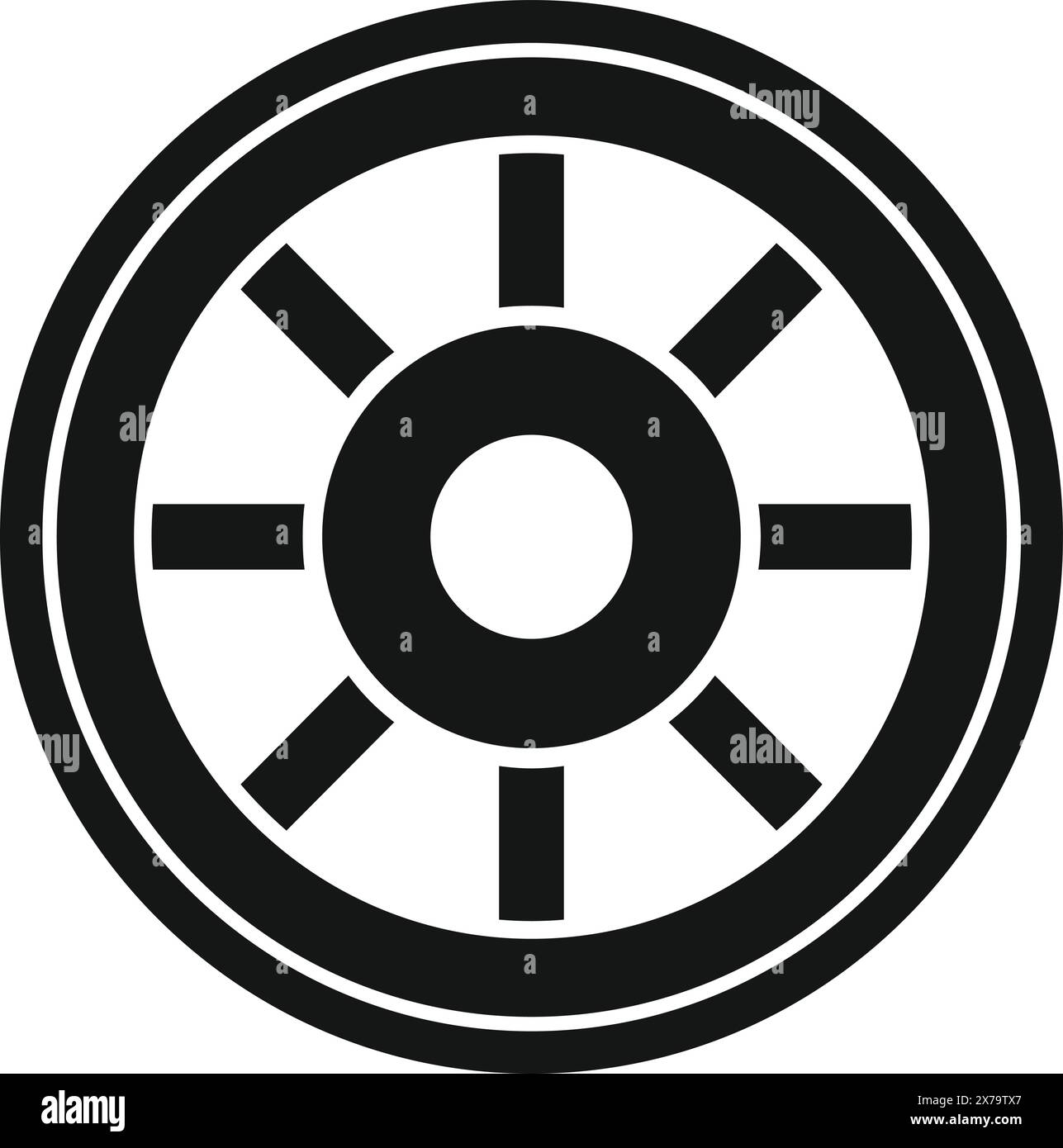 Vector illustration of a car wheel icon in a minimalist black and white ...