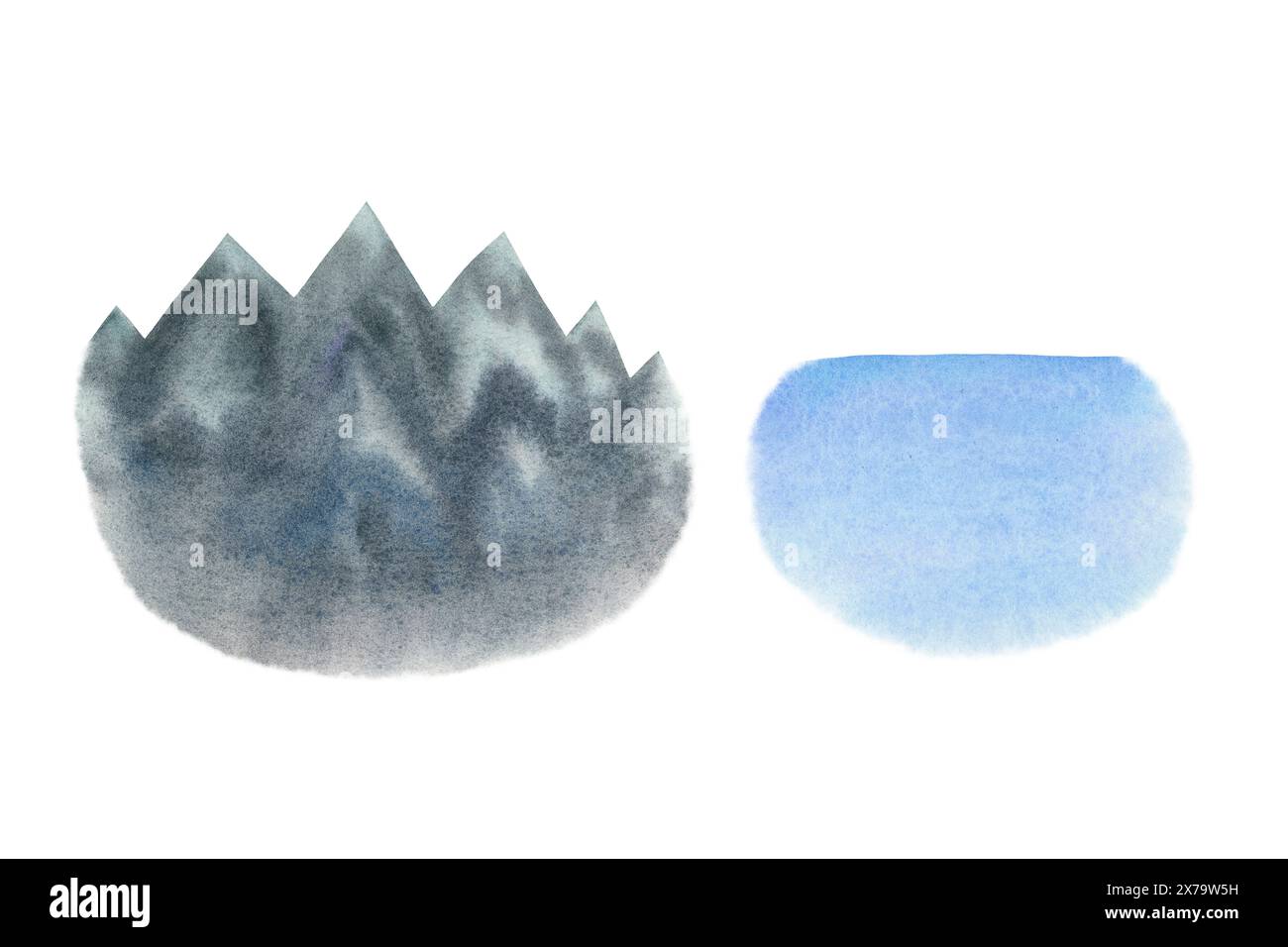 Mountains sea water elements set. Hand drawn watercolor illustration ...