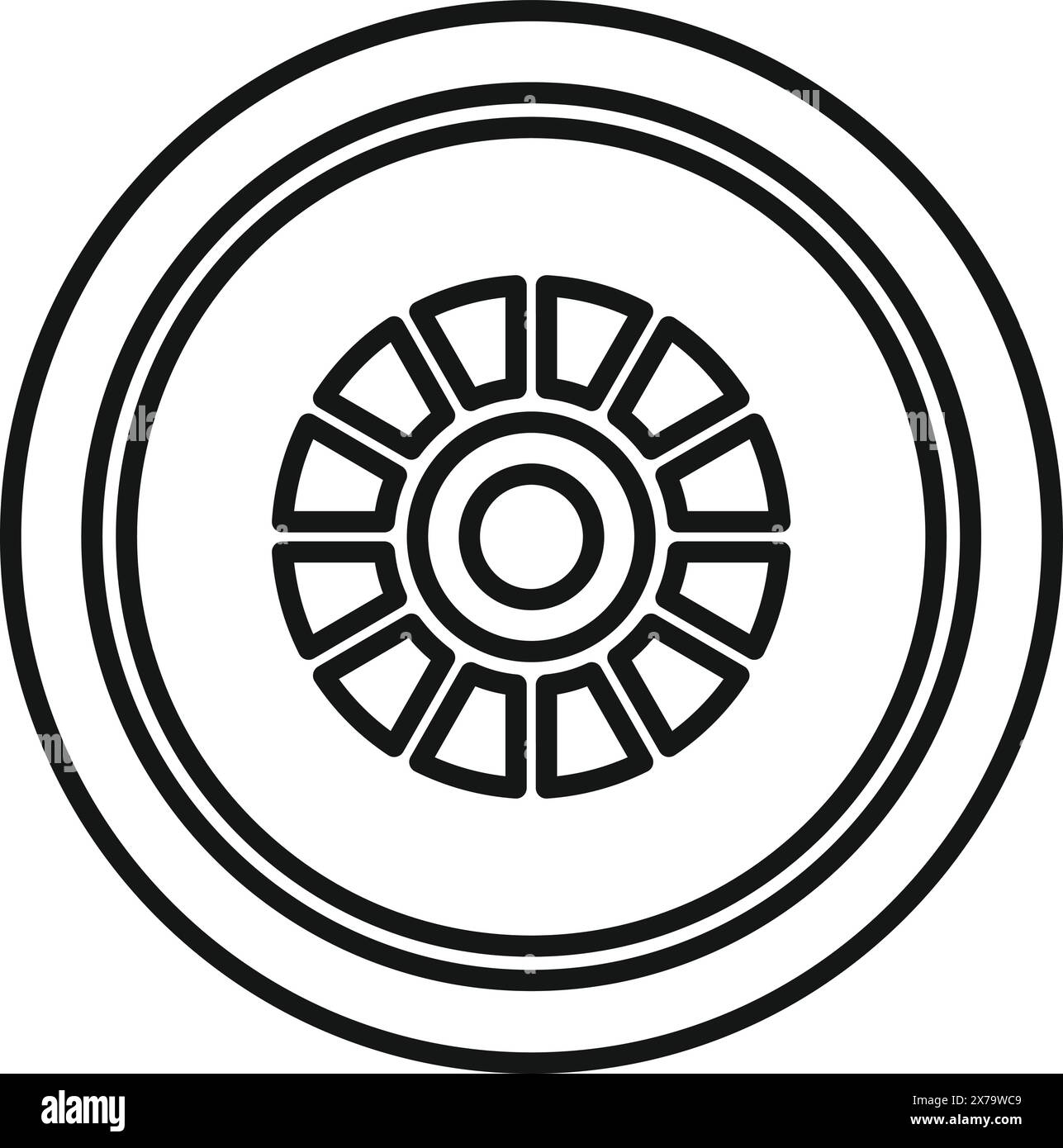Vector illustration of a circular symbol featuring a radial spoke ...