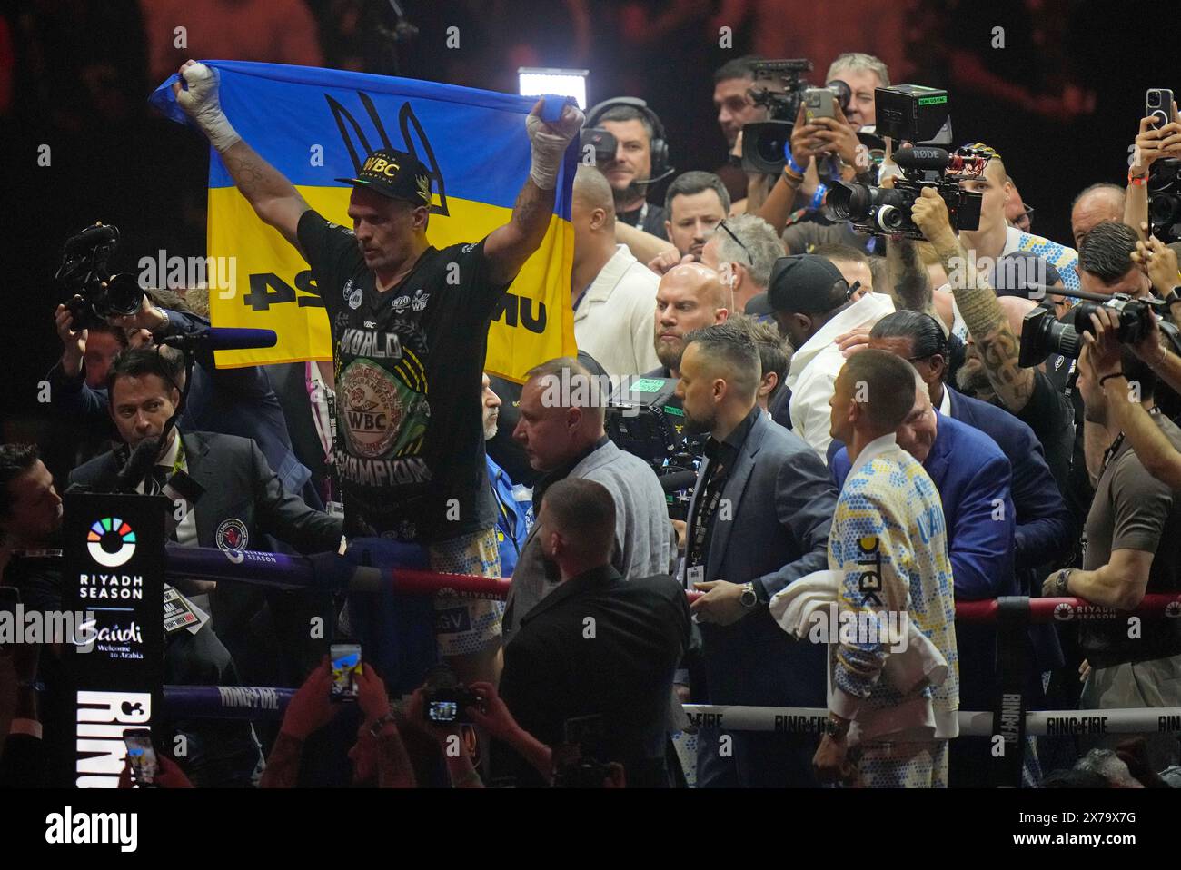 Ukraine's Oleksandr Usyk celebrates after beating Britain's Tyson Fury ...