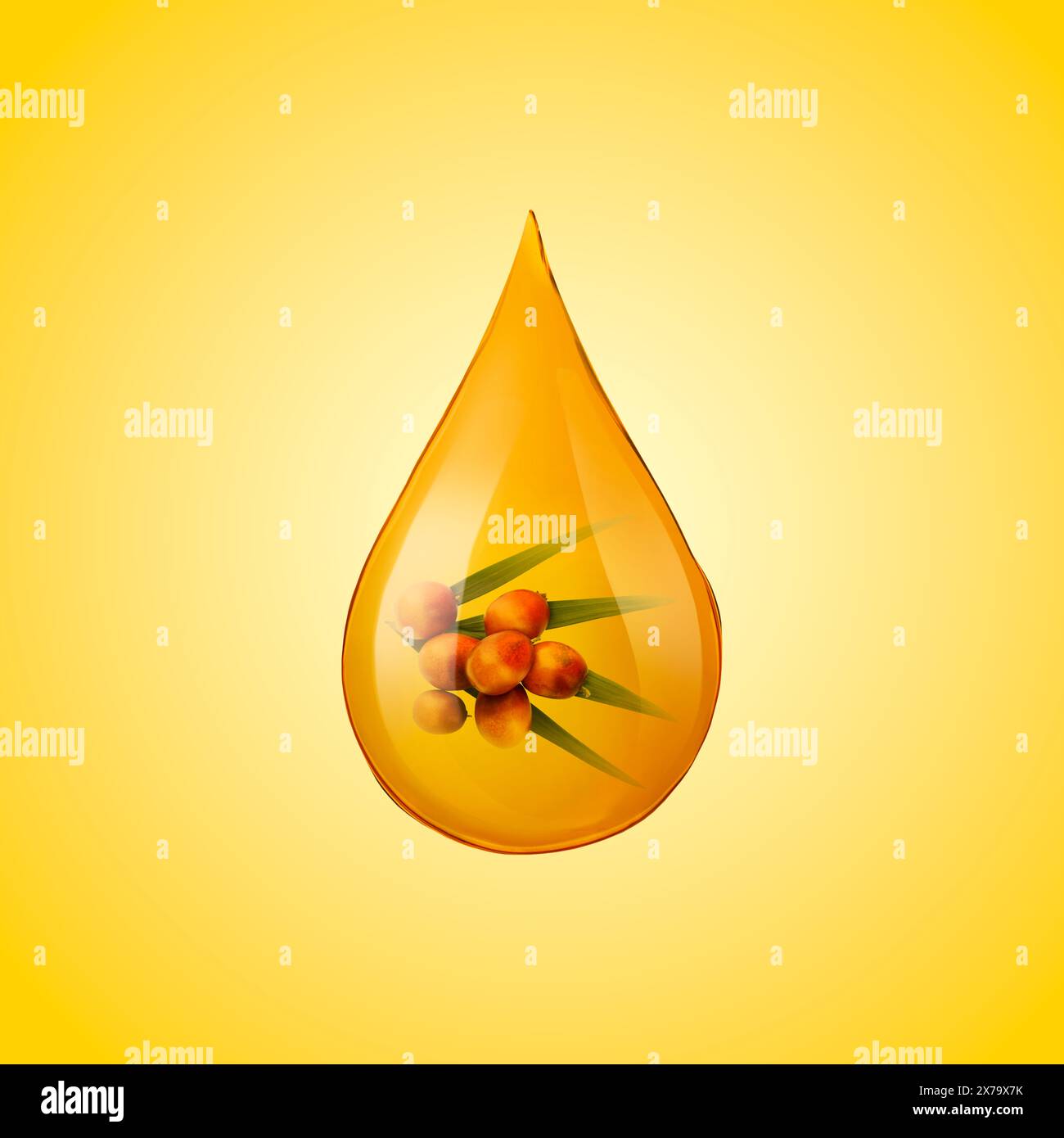 Cooking oil drop with palm leaf and fruits on golden background Stock ...