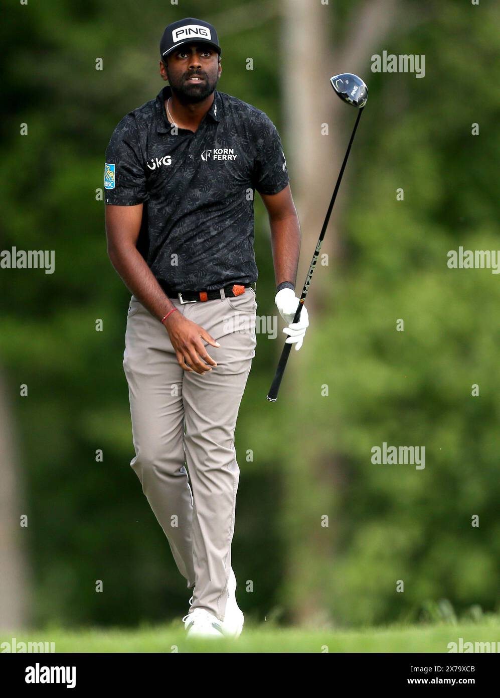 Sahith Tegala reacts to his tee shot on the fifth tee during the third ...