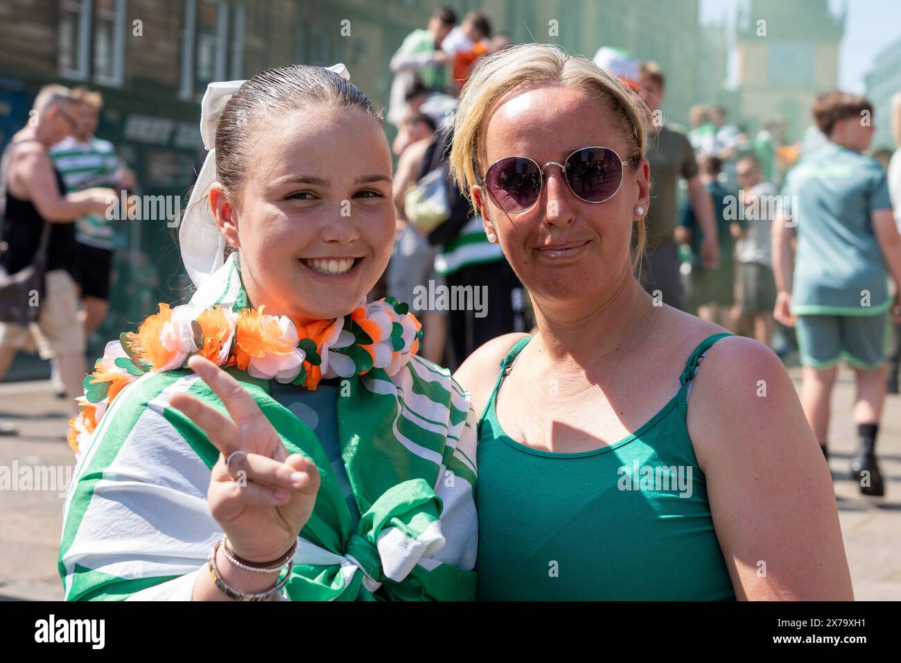 Glasgow, Scotland, UK. 18th May, 2024. Celtic FC fans gather in the ...