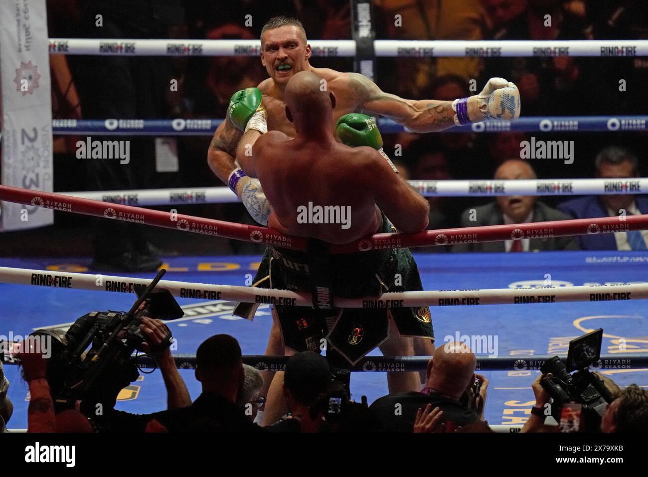 Ukraine's Oleksandr Usyk launches an attack on Britain's Tyson Fury ...