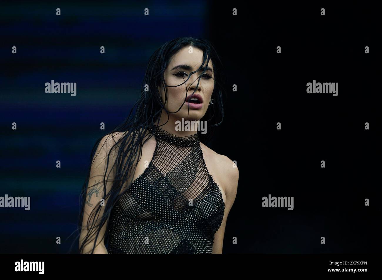 Argentine singer Lali Esposito performs during the Tecate Emblema music ...