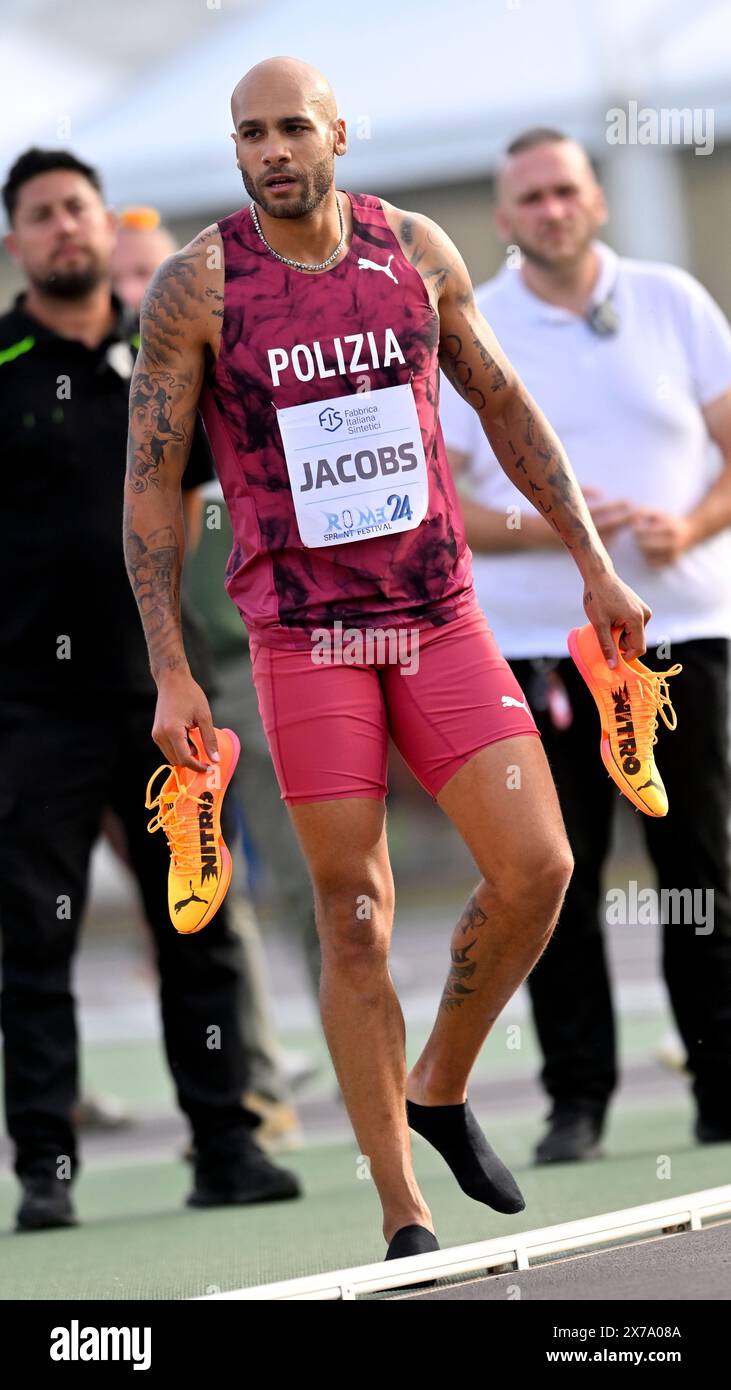 Rome, Italy. 18th May, 2024. Italy's Marcell Jacobs, Olympic champion ...