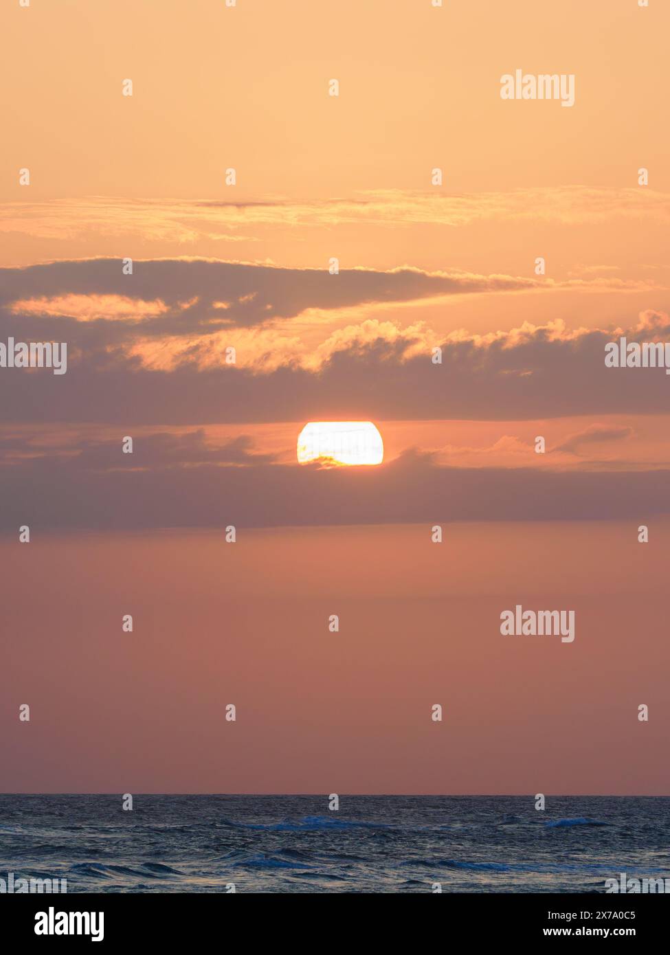 Beautiful Sunset, Big Sun in Clouds above Atlantic Ocean Stock Photo ...