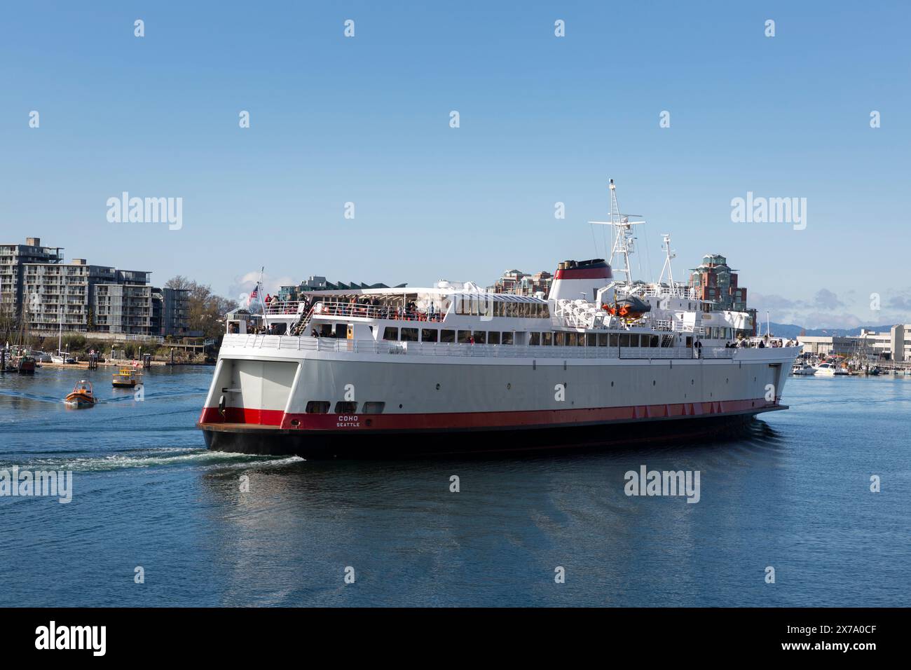 The MV Coho ferry departs from the Inner Harbour in Victoria, British ...