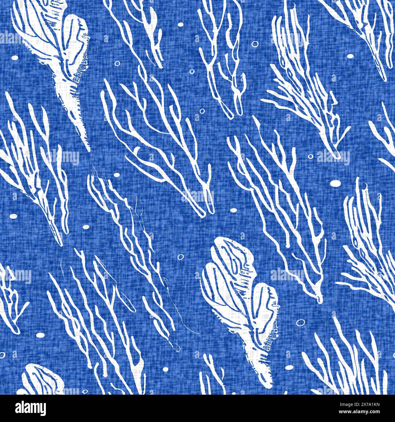 Whimsical seaweed kelp coastal electric blue beach pattern. Batik ...