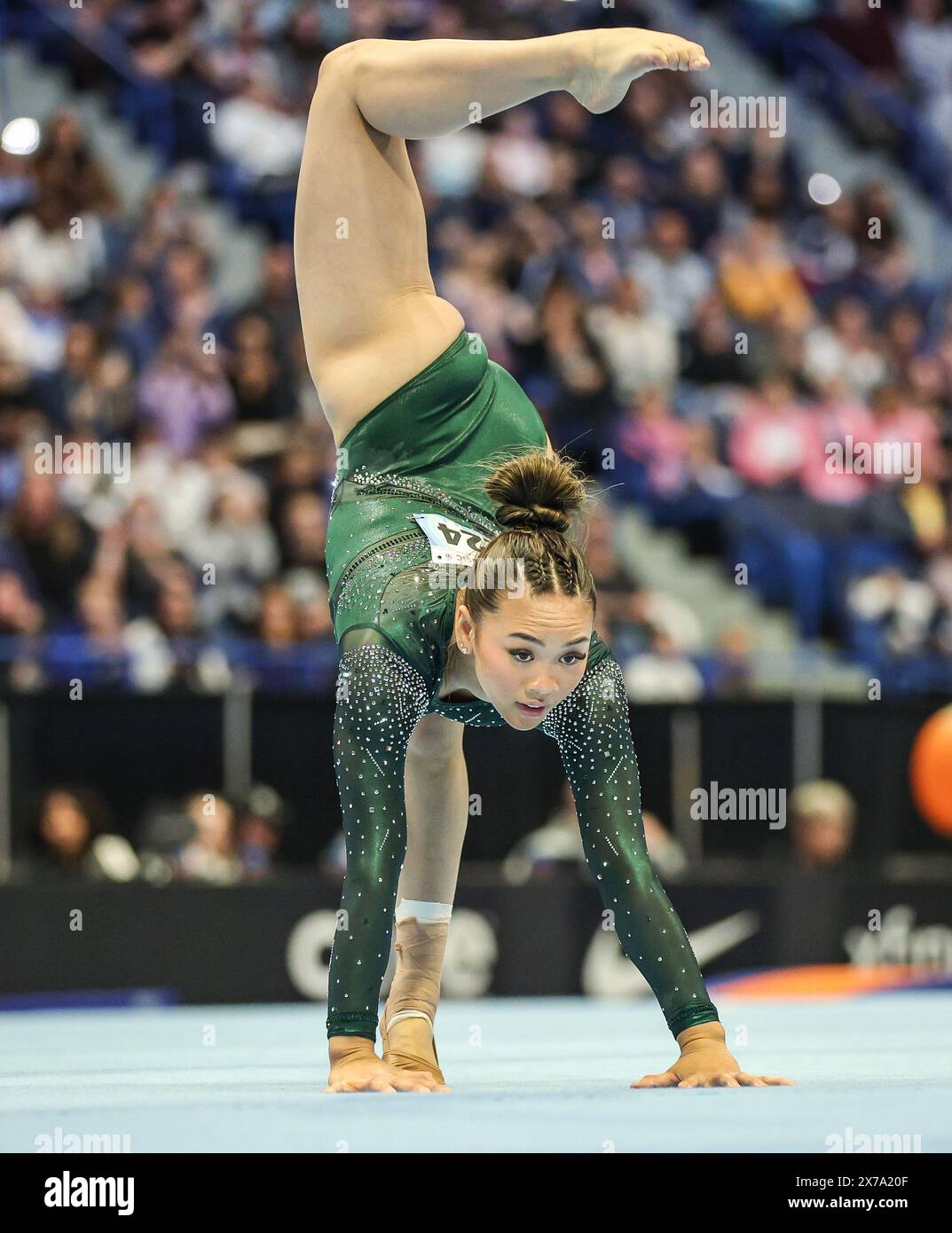 Hartford, CT, USA. 18th May, 2024. Sunisa Lee competes on the floor ...