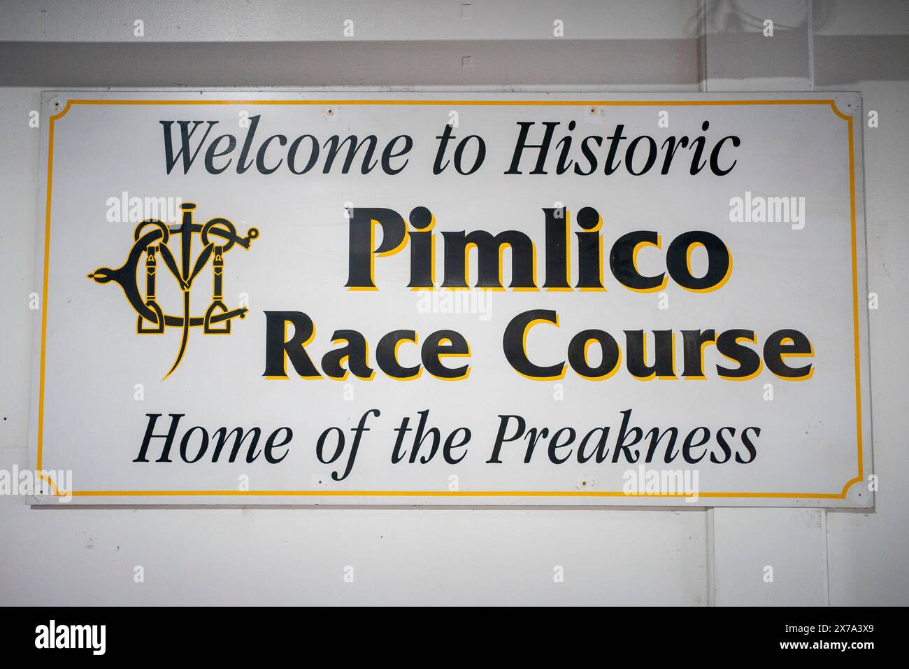 Baltimore, United States. 18th May, 2024. A Pimlico sign hangs in the ...
