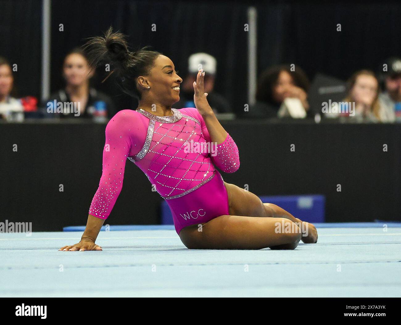 Hartford, CT, USA. 18th May, 2024. Simone Biles finishes her floor ...