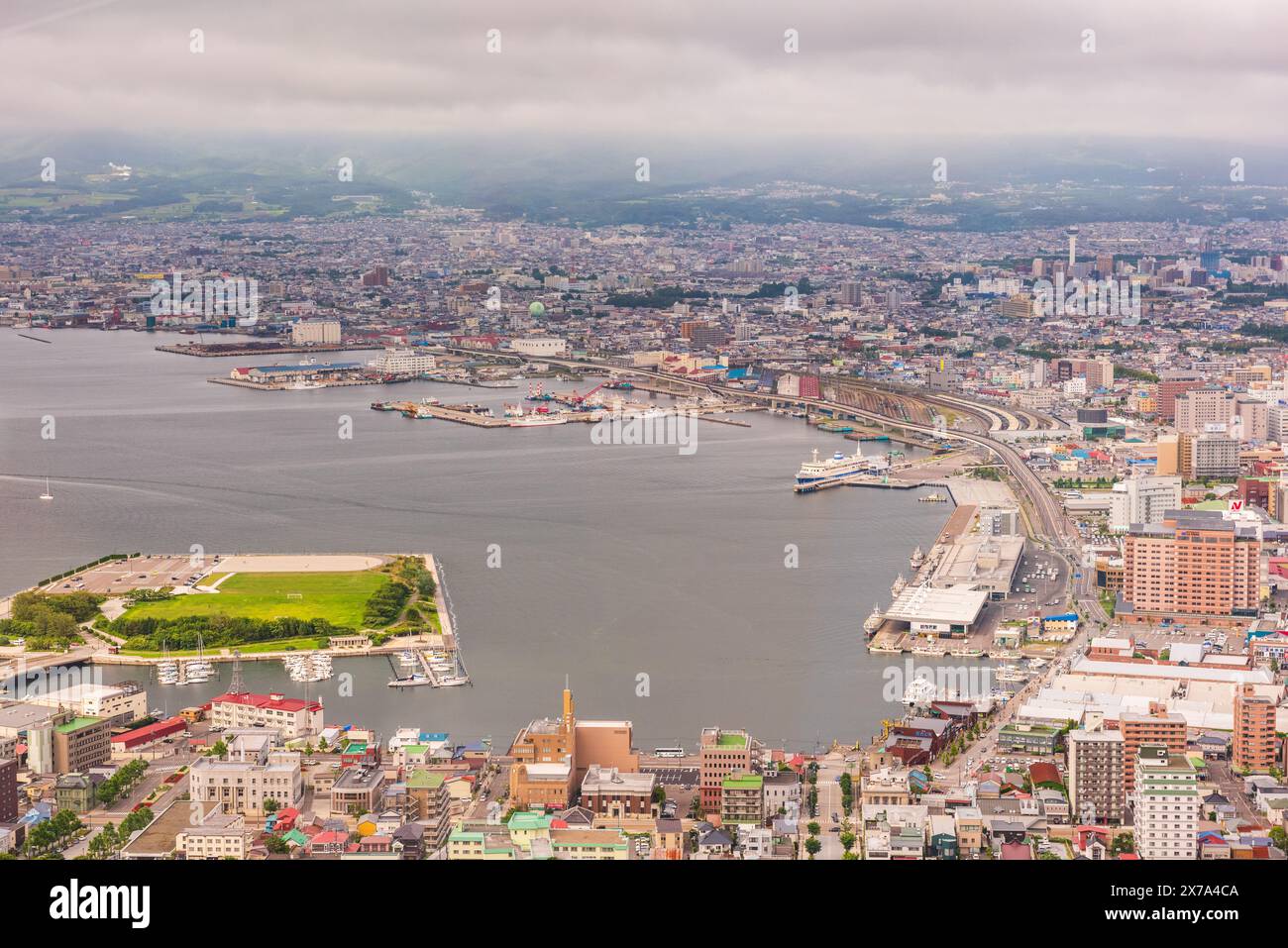 View of the city of Hakodate in Japan from top of Mt. Hakodate Ropeway ...