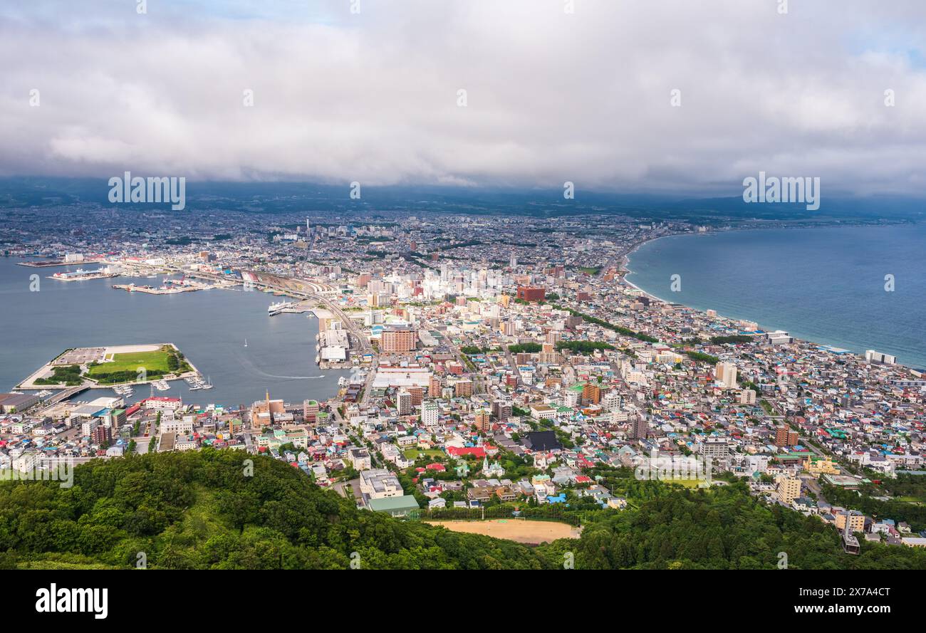 View of the city of Hakodate in Japan from top of Mt. Hakodate Ropeway ...