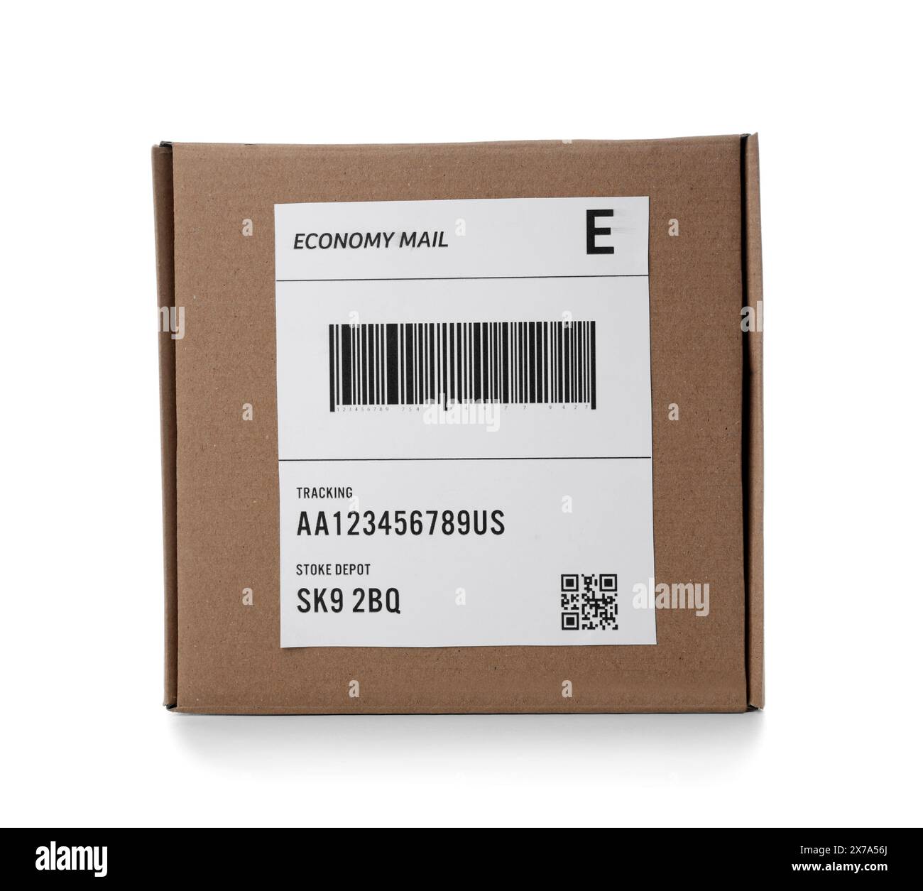 Cardboard packages with shipping label and barcode on white background ...
