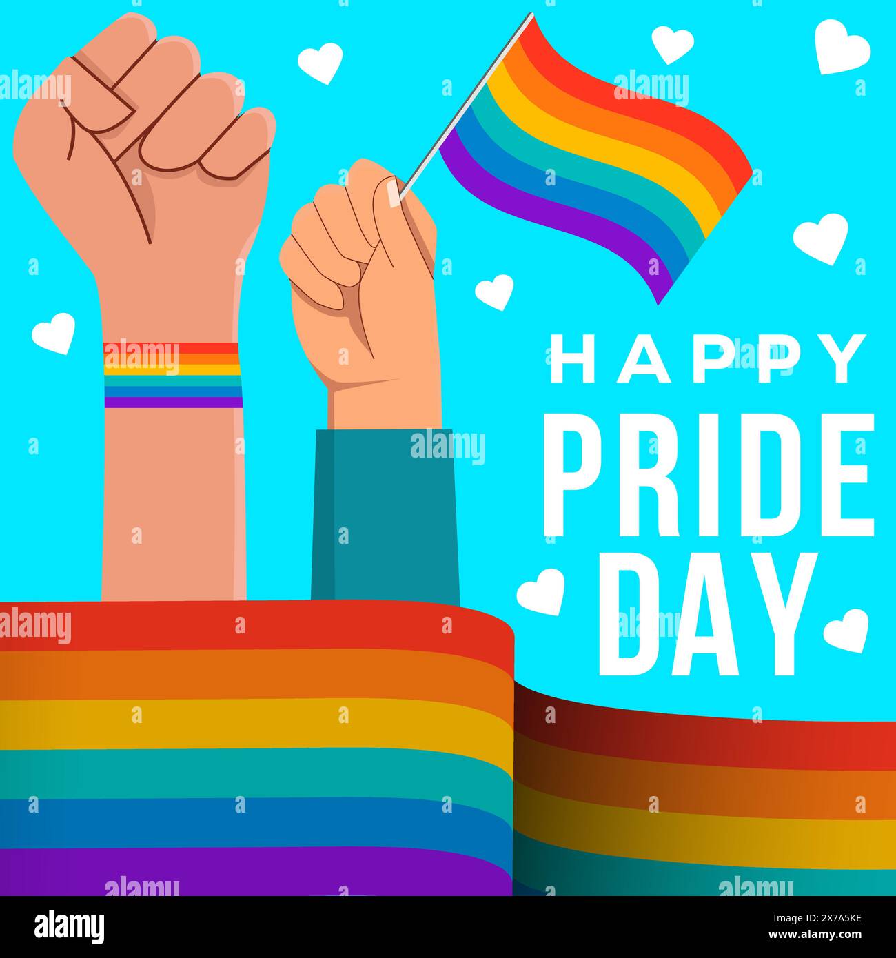 happy pride day design with hands illustration holding flag Stock ...
