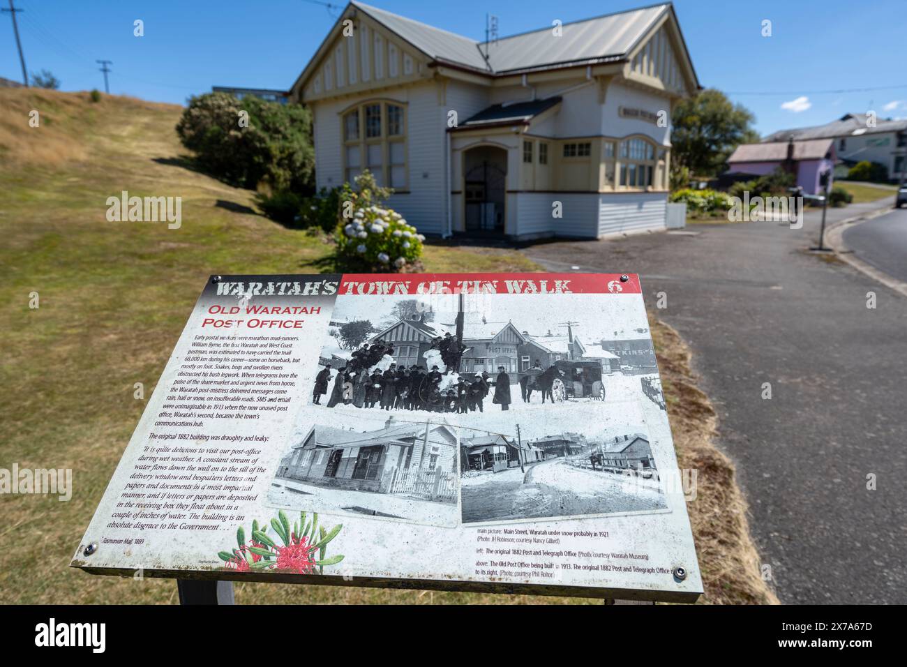 Information board Town of Tin Walk with old Waratah Post Office ...