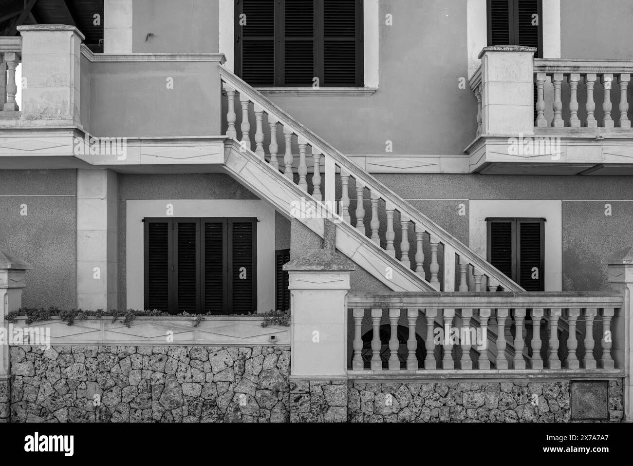 Fancy architecture of a residential building with stairs. The stylish ...