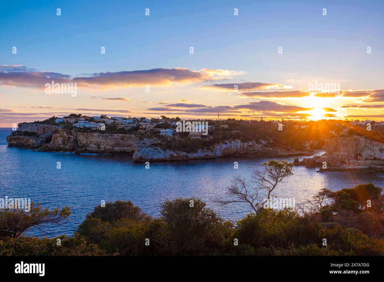 Beautiful panoramic view of Santanyi, Mallorca, Spain at golden hour of ...