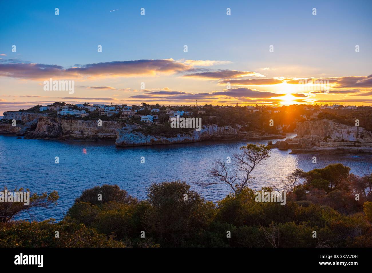 Beautiful panoramic view of Santanyi, Mallorca, Spain at golden hour of ...
